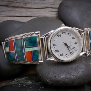 Native American Navajo Sterling Silver Turquoise Multi Stone Inlay Men ...