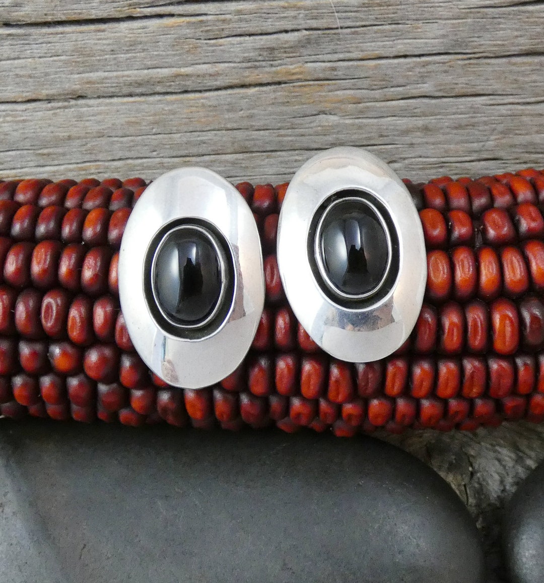 Native American Oval Shadow Box Navajo 925 Sterling Silver Black Onyx ...