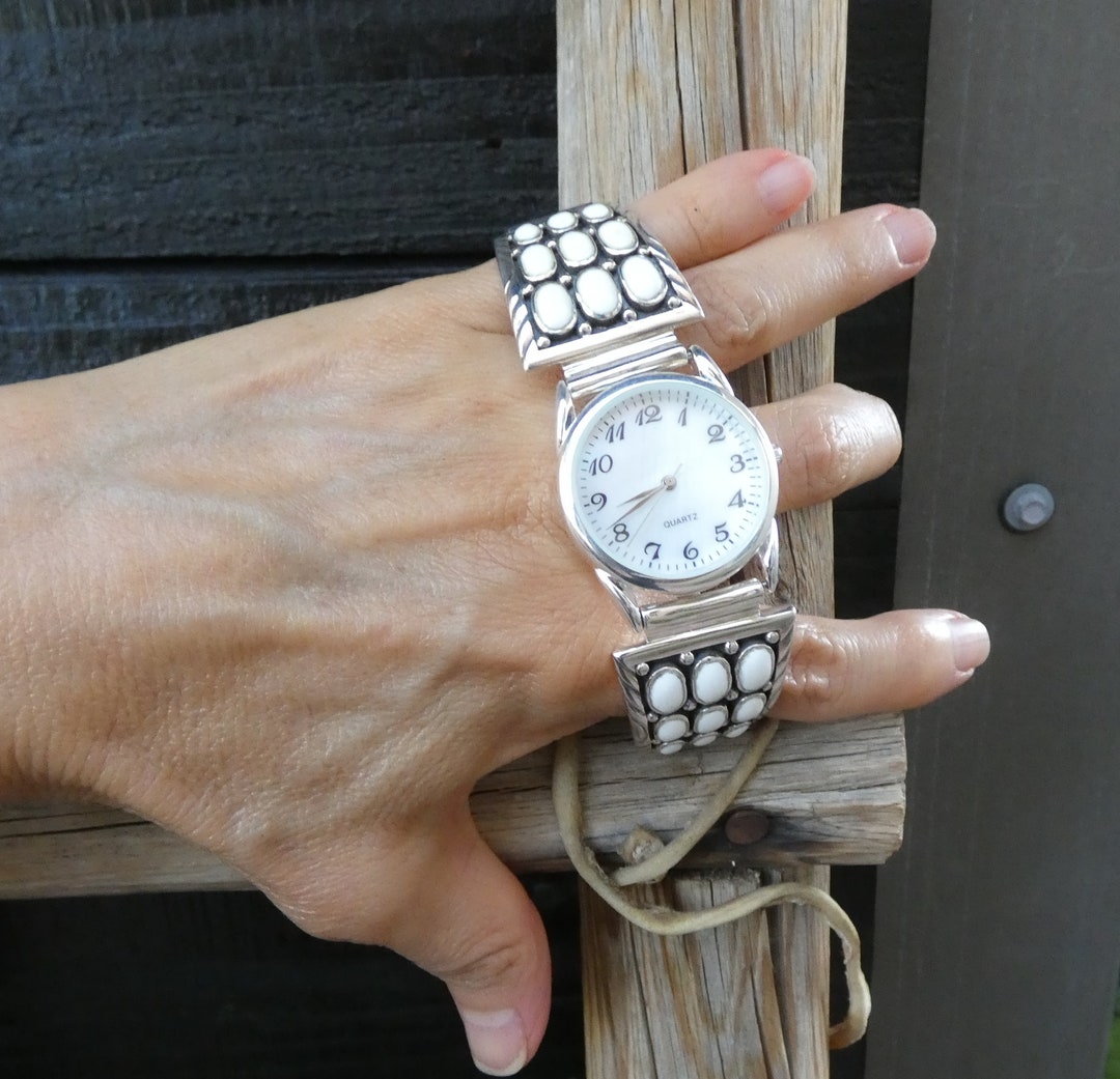 Native American Navajo 925 Sterling Silver White Turquoise Men's Watch ...