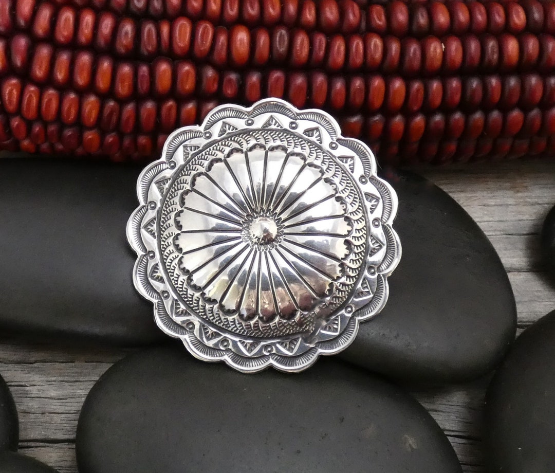 Vintage Large Native American Navajo Sterling Silver Round Concho ...