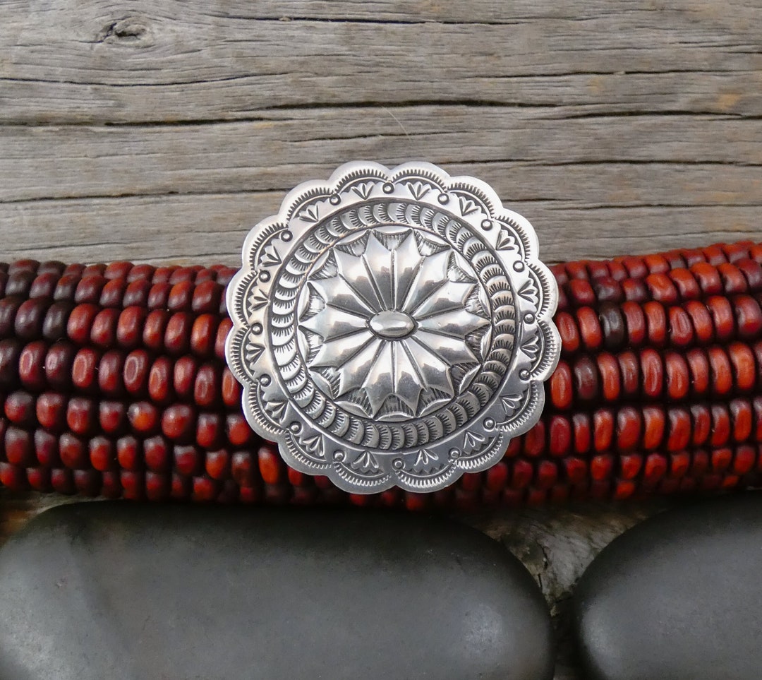 Large Native American Navajo Sterling Silver Round Concho Brooch Pin ...