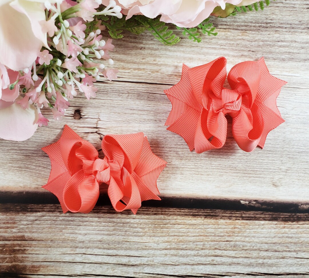 Coral Mini Hair Bows Set of 2, Kids Ponytail Accessories Designs, Small ...