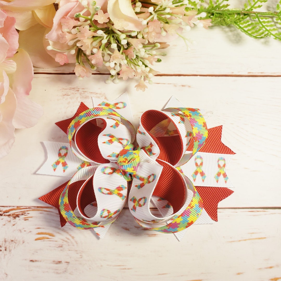 Autism Hair Clips for Toddlers and Girls Puzzle Piece Pattern With Red ...