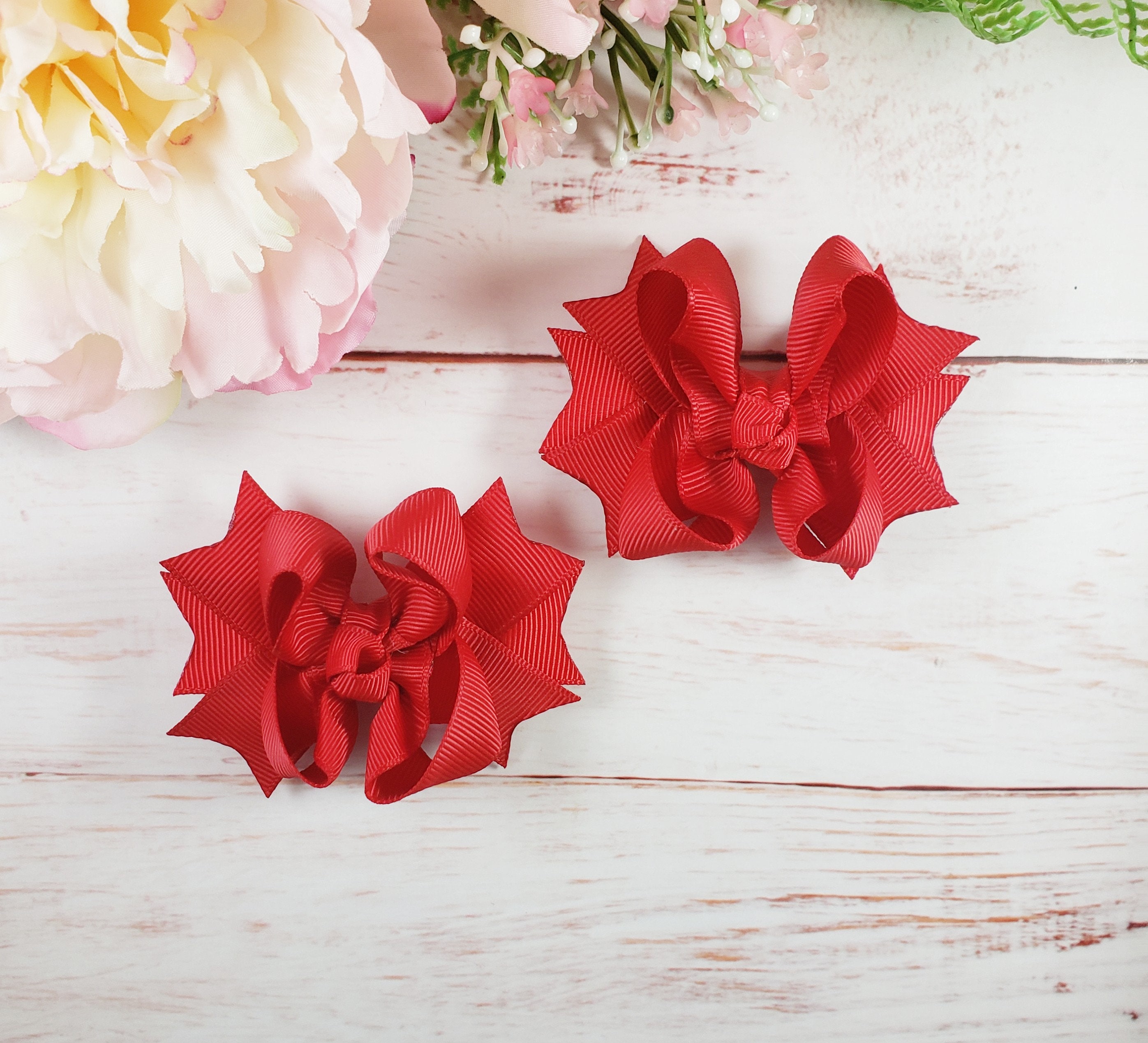 Red Mini Hair Bows-set of 2/hair Accessories/little Girl Hair - Etsy