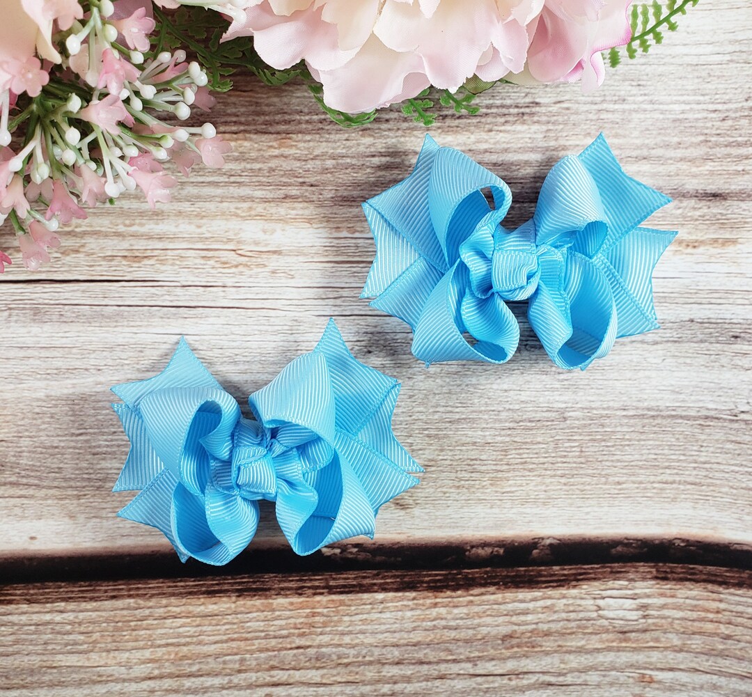 Blue Mist Mini Hair Bows Set of 2, Kids Ponytail Accessories Designs ...