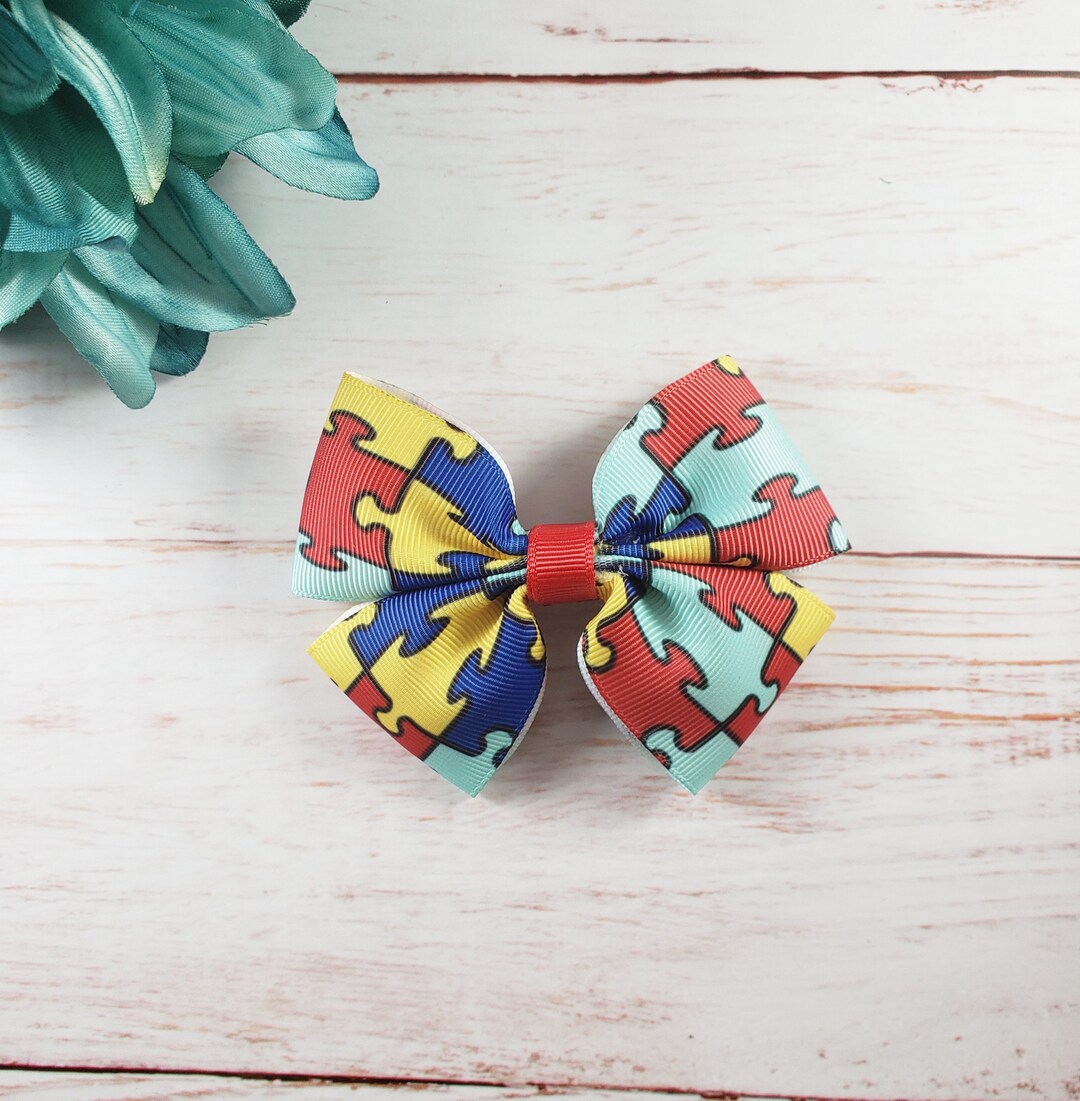 Autism Hair Bows for Girls and Toddlers Puzzle Pieces Pattern - Etsy