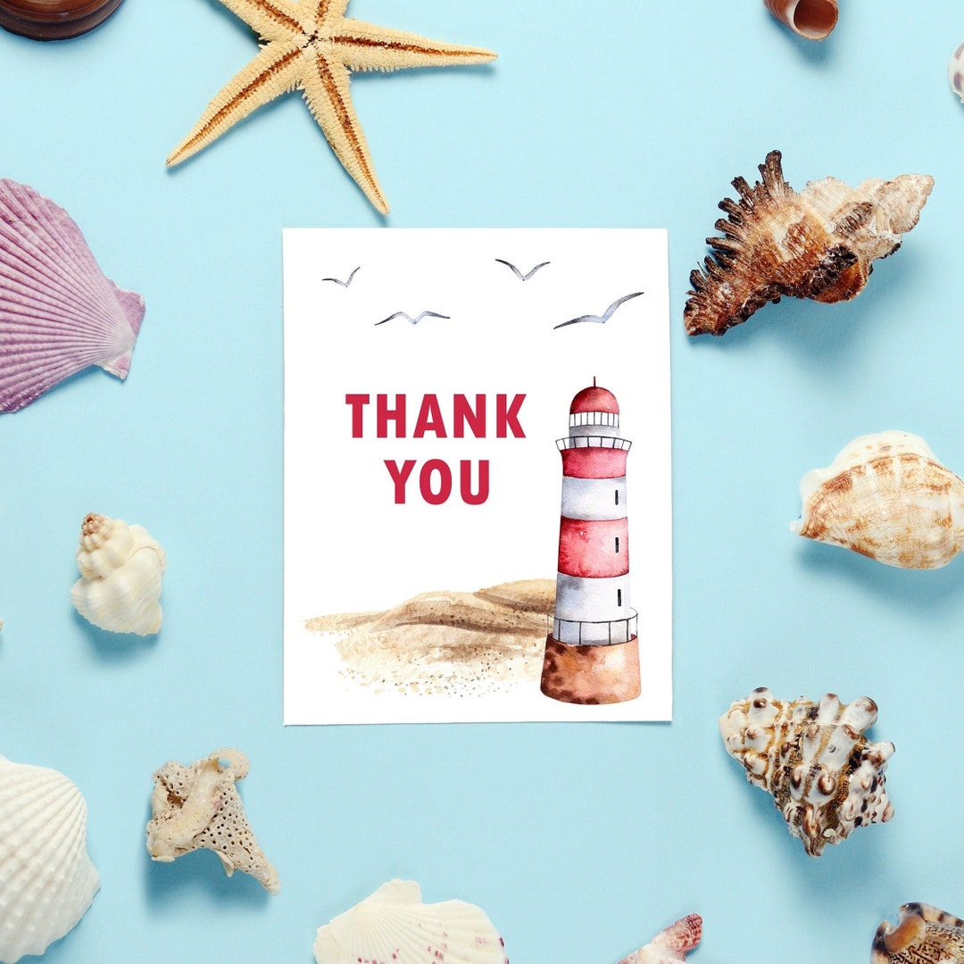 Lighthouse Beach Thank You Card,ocean Lover Lighthouse Thank You Card ...