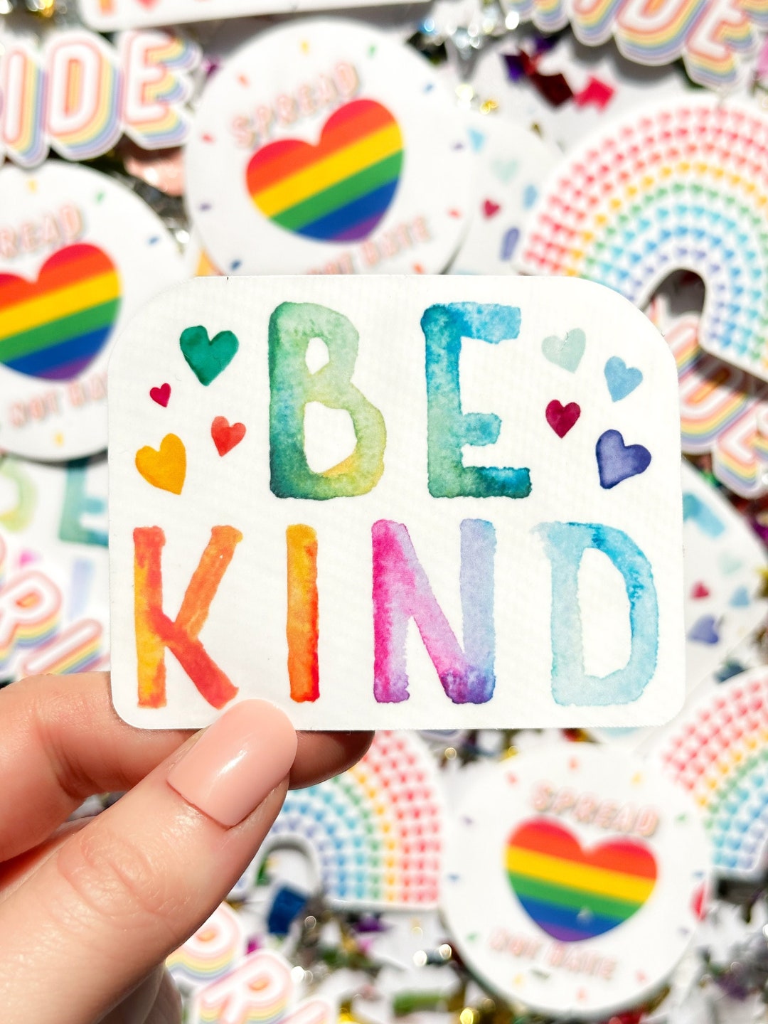Be Kind Rainbow Watercolor Sticker - Waterproof Vinyl Decal - Etsy