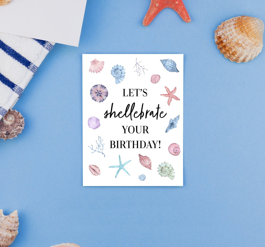 Happy Birthday Shell Beach Greeting Card,sea Shell Birthday Card,ocean ...
