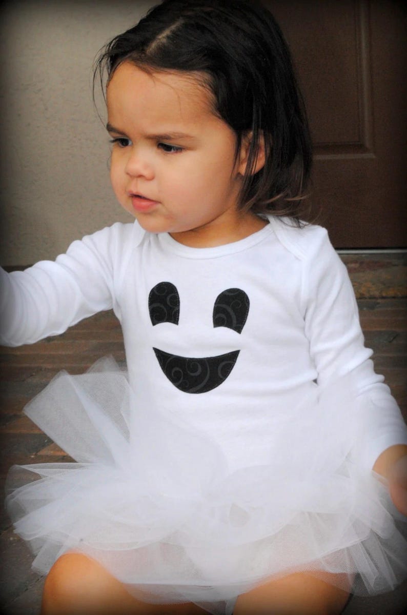 Ghost Tutu Leotard Bodysuit Baby Girls Halloween Costume Tulle White ...