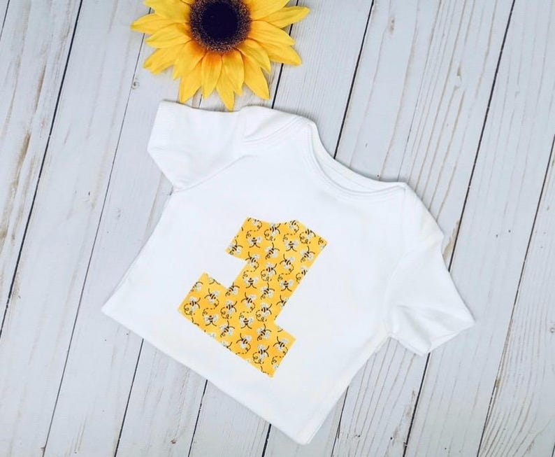Bee-day Baby's First Birthday Bumble Bee Number One Top Bodysuit Girls ...