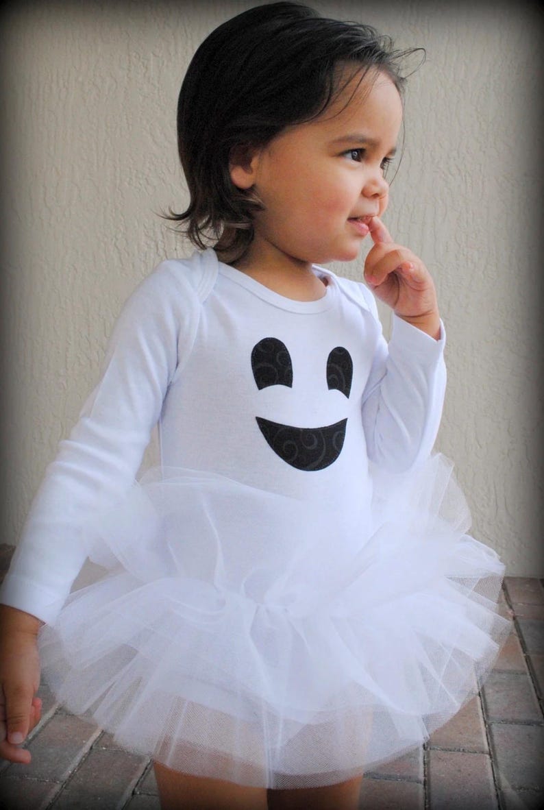 Ghost Tutu Leotard Bodysuit Baby Girls Halloween Costume Tulle White ...