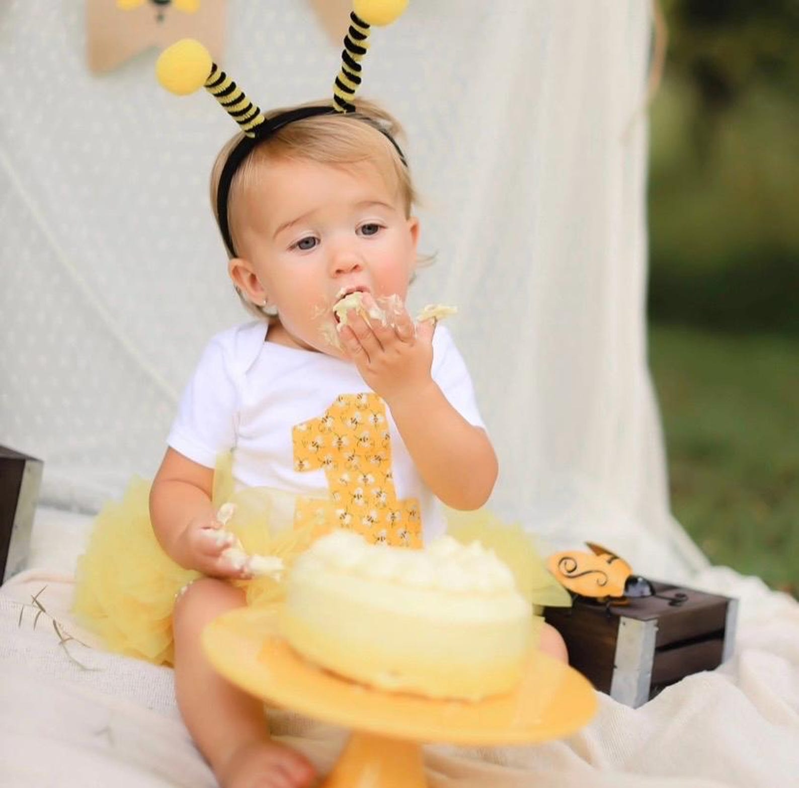Bee-day Baby's First Birthday Bumble Bee Number One Top Bodysuit Girls ...