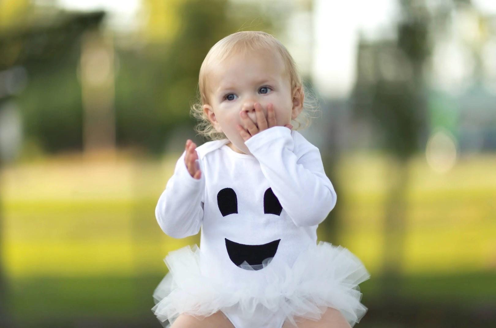 Ghost Tutu Leotard Bodysuit Baby Girls Halloween Costume Tulle White ...