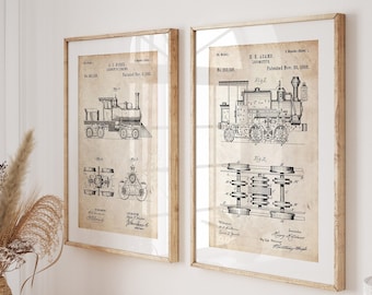 19th Century Steam Locomotive Patent Wall Art, Antique Railway ...