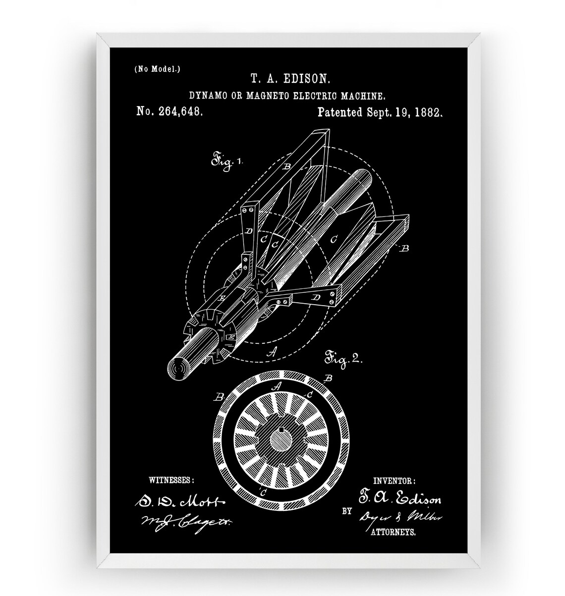Thomas Edison Dynamo Electric Generator 1882 Patent Print Wall | Etsy