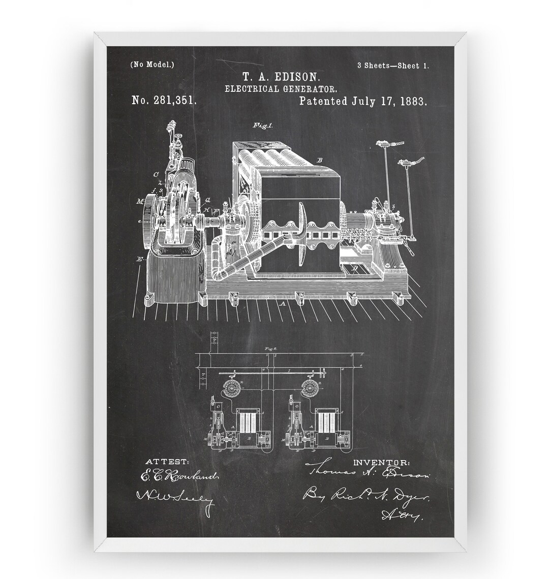Thomas Edison Electrical Generator 1883 Patent Print Wall Art - Etsy