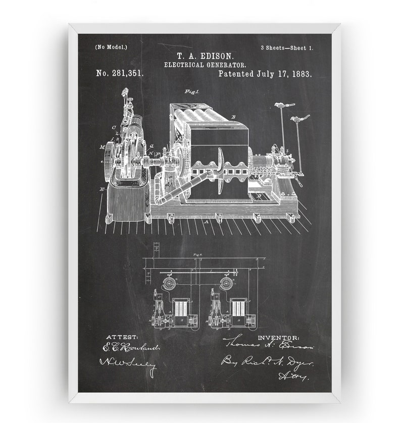 Thomas Edison Electrical Generator 1883 Patent Print Wall Art - Etsy