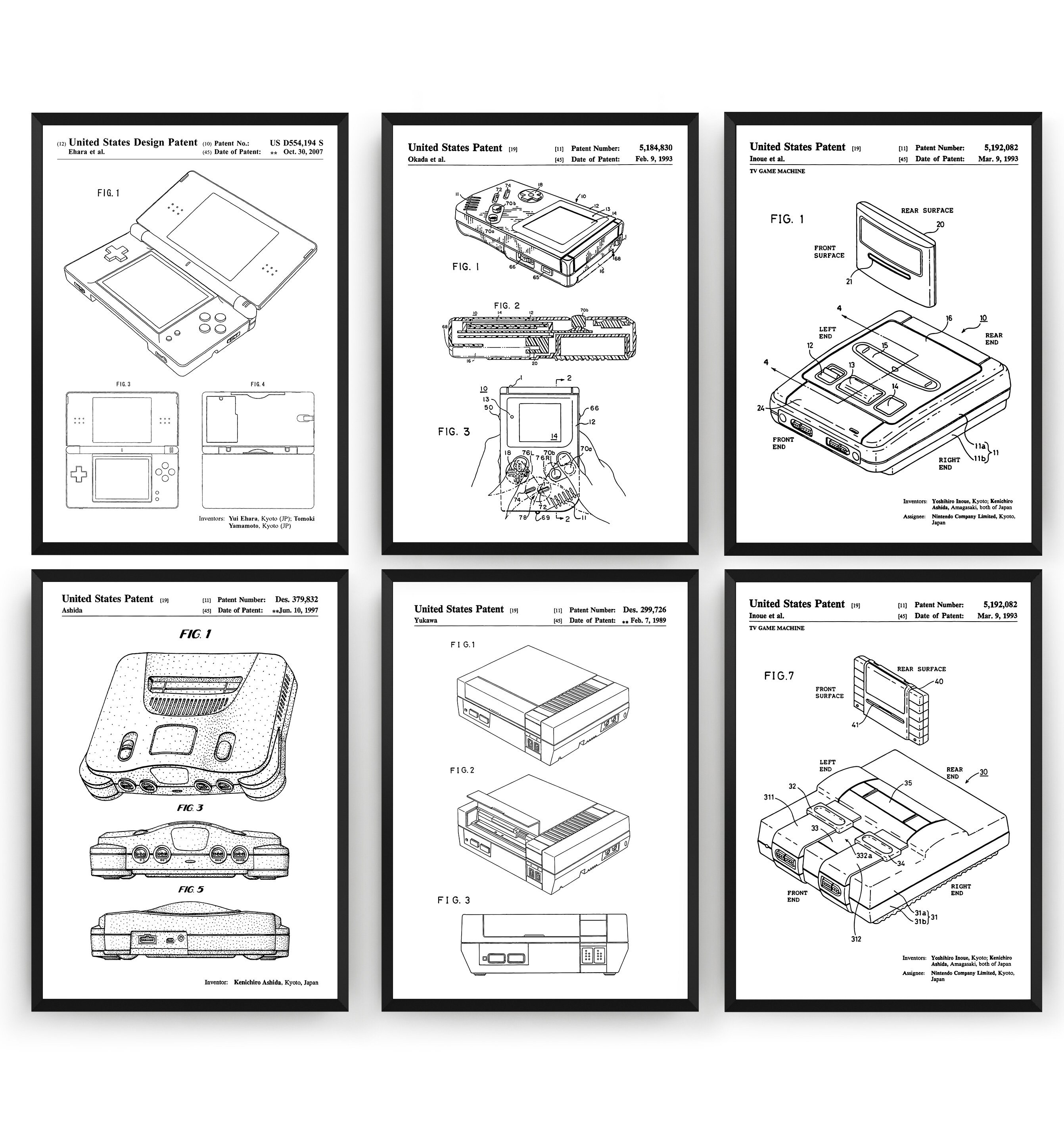 Nintendo Set Of 6 Patent Prints Gaming Wall Art Blueprint | Etsy