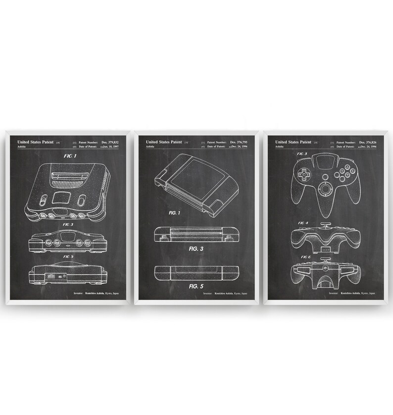 N64 Set of 3 Patent Prints Games Room Wall Art Blueprint - Etsy UK