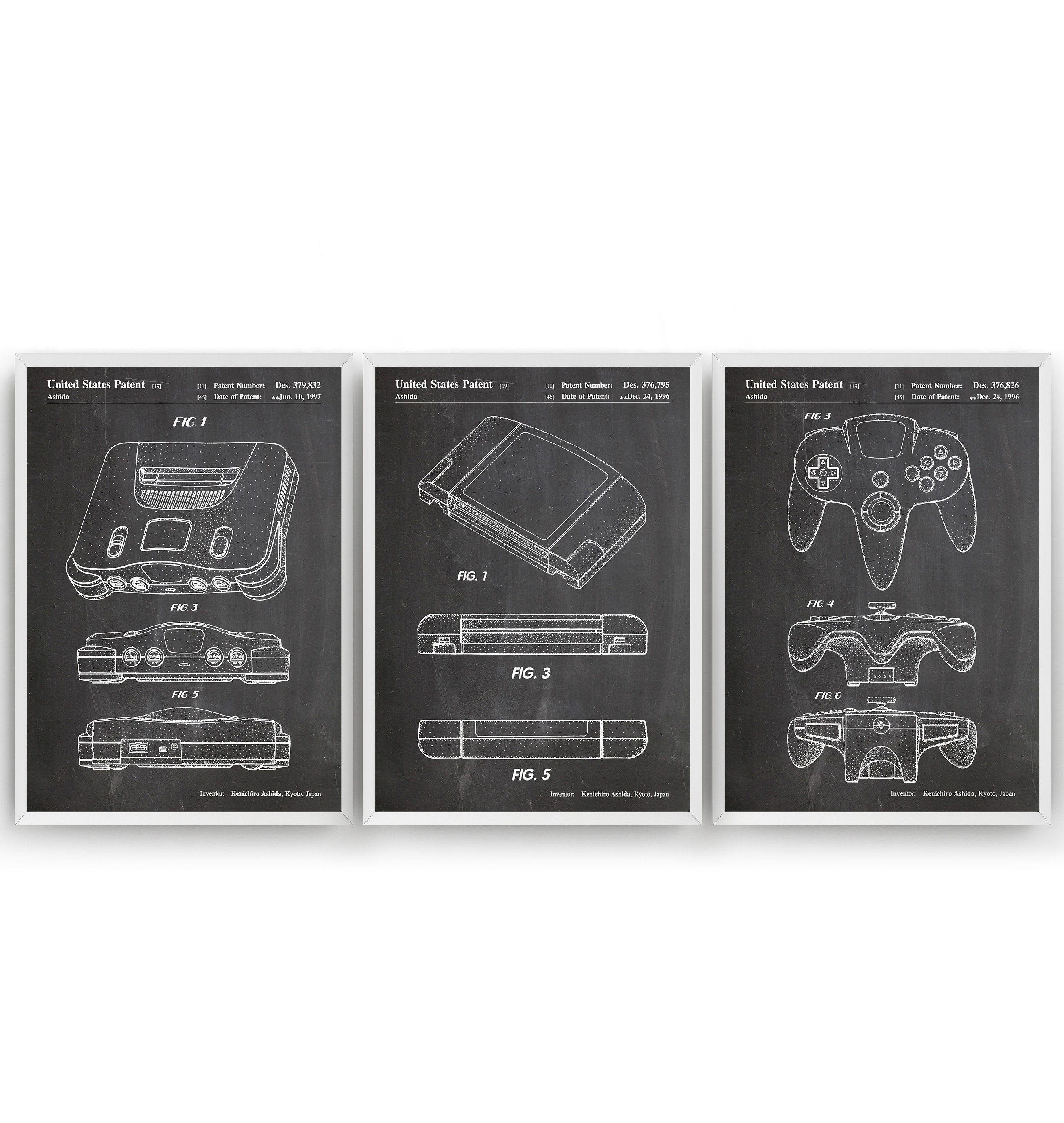 N64 Set Of 3 Patent Prints Games Room Wall Art Blueprint | Etsy