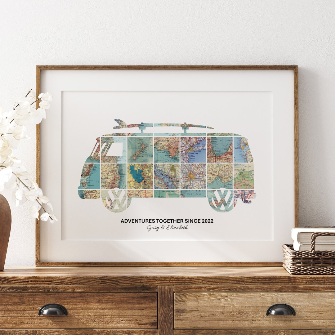 Personalised Travel Map Print, Camper Van Poster, Custom Travel Wall ...