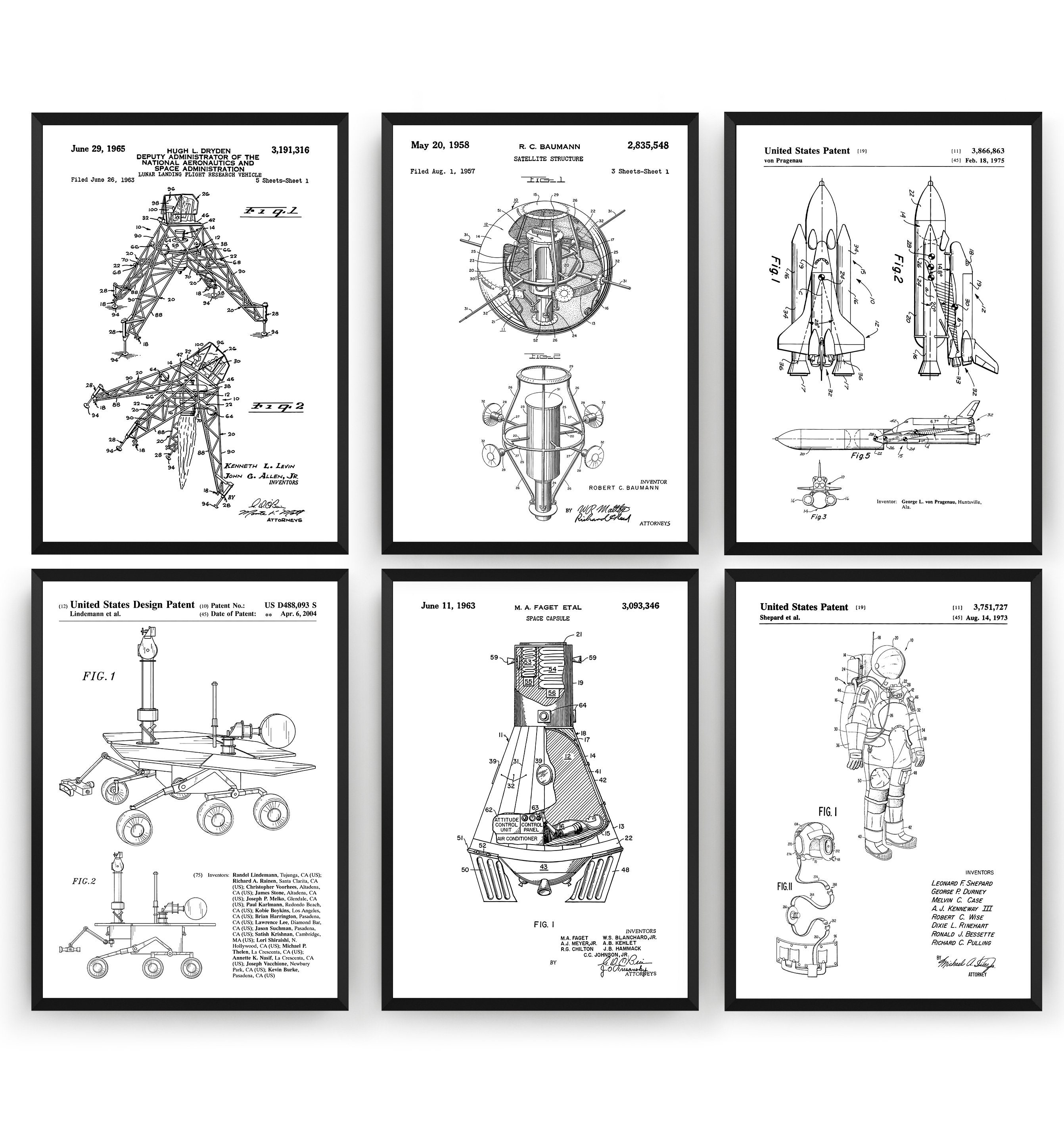 Outer Space Set of 6 Patent Prints NASA Blueprint Wall Art | Etsy