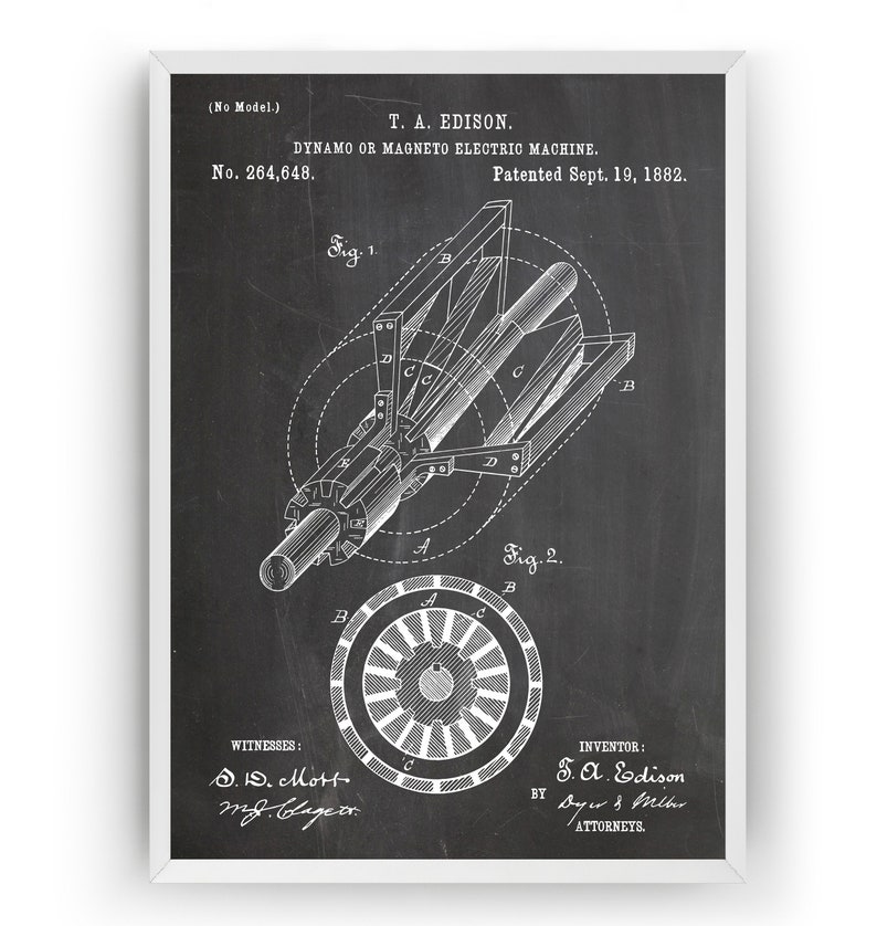 Thomas Edison Dynamo Electric Generator 1882 Patent Print | Etsy