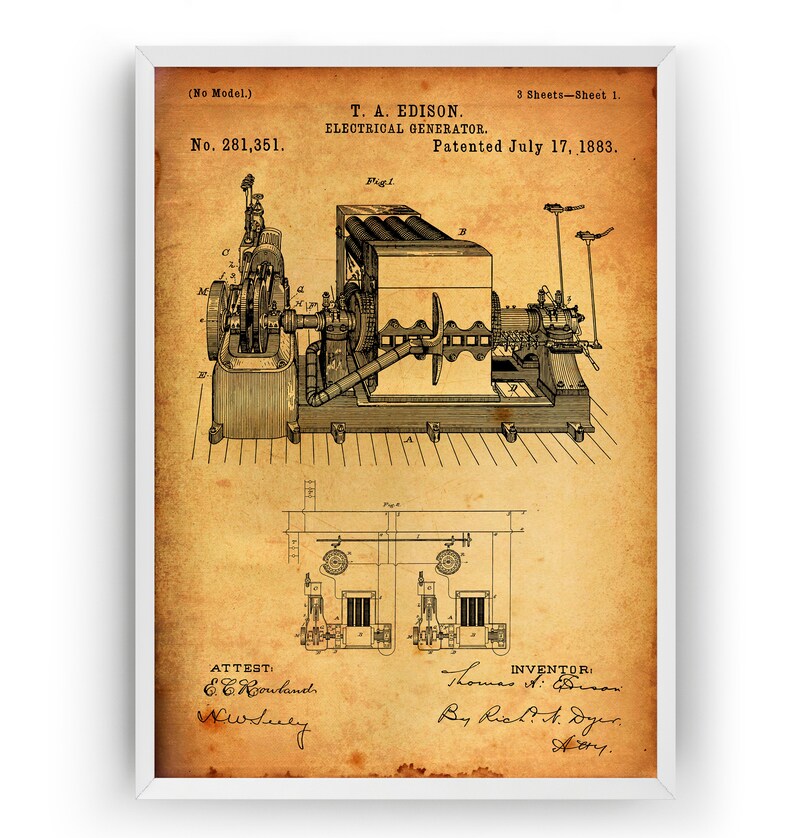 Thomas Edison Electrical Generator 1883 Patent Print Wall Art - Etsy