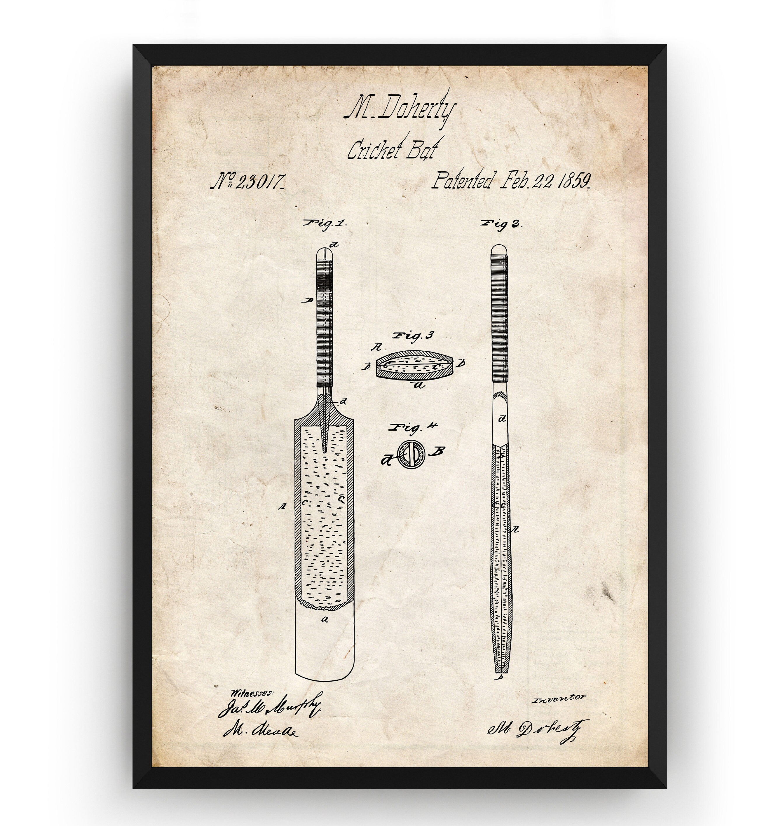 Cricket Bat 1859 Patent Print Sports Room Wall Art Blueprint - Etsy UK