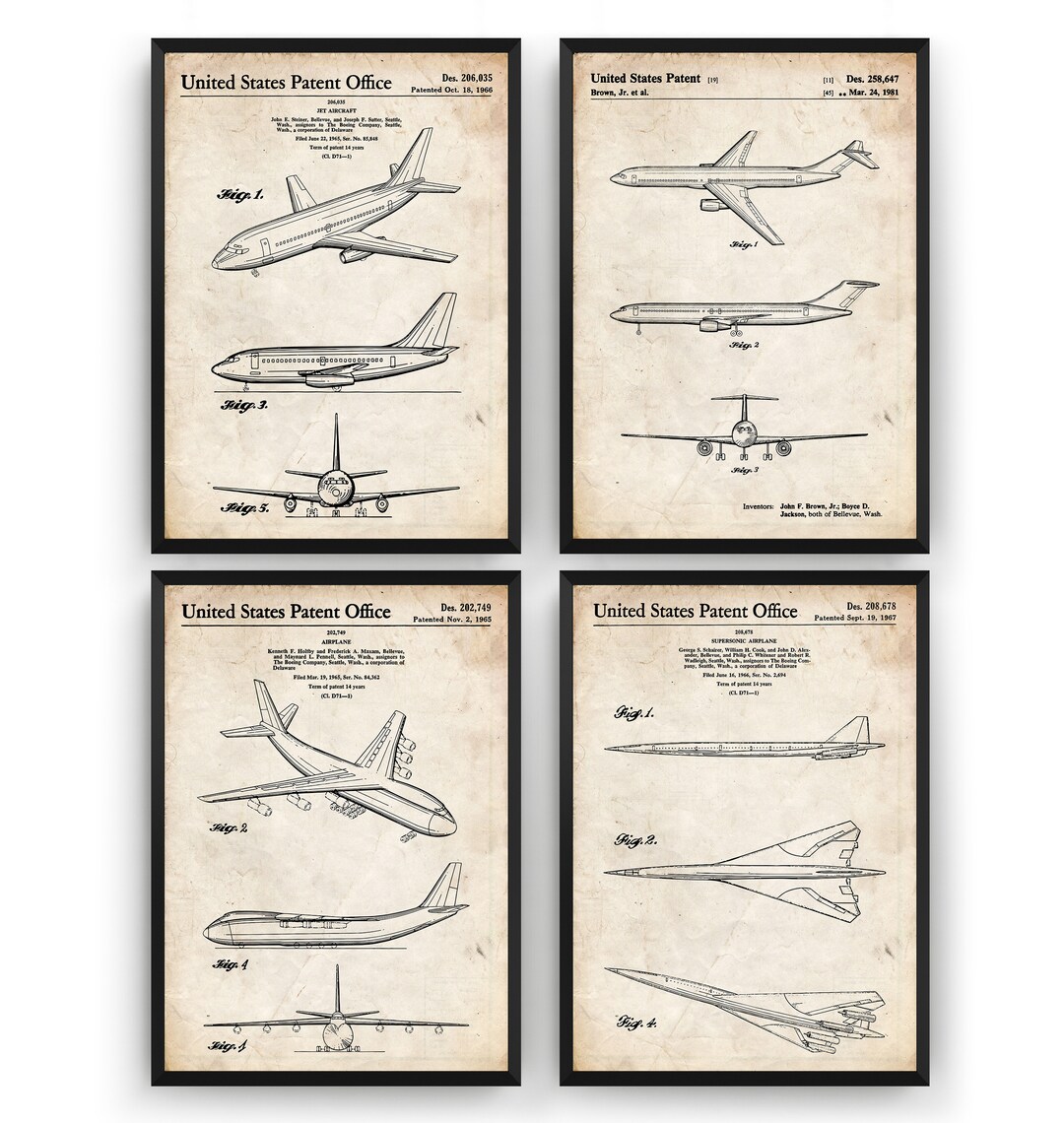 Boeing Aircraft Set of 4 Patent Prints Airplane Wall Art - Etsy