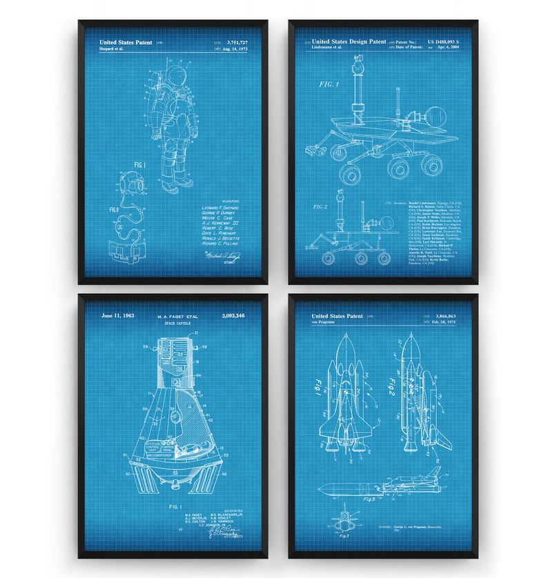 Outer Space Set Of 4 Patent Prints NASA Patent Wall Art | Etsy