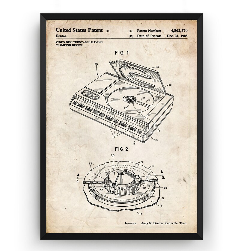 Magnavox Laserdisc Player 1985 Patent Print Movie Room Wall - Etsy