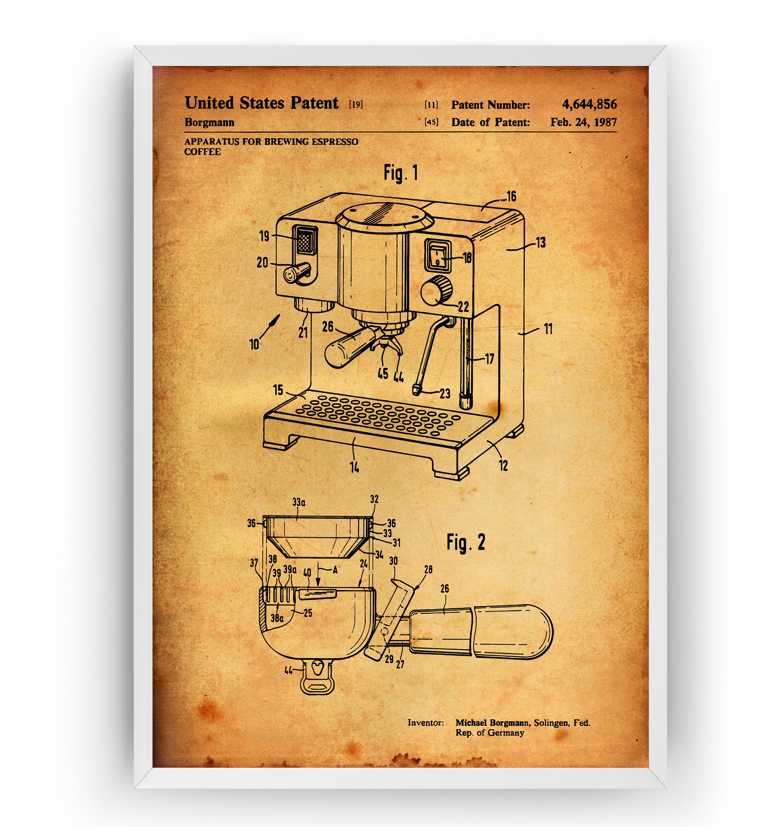 Espresso Coffee Machine 1987 Patent Print Kitchen Wall Art - Etsy UK