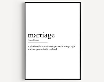 Marriage Definition Print Funny Marriage Wall Art Bachelor - Etsy