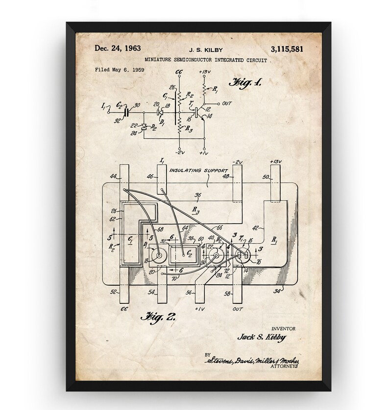First Integrated Circuit 1963 Patent Print Wall Art Poster | Etsy UK