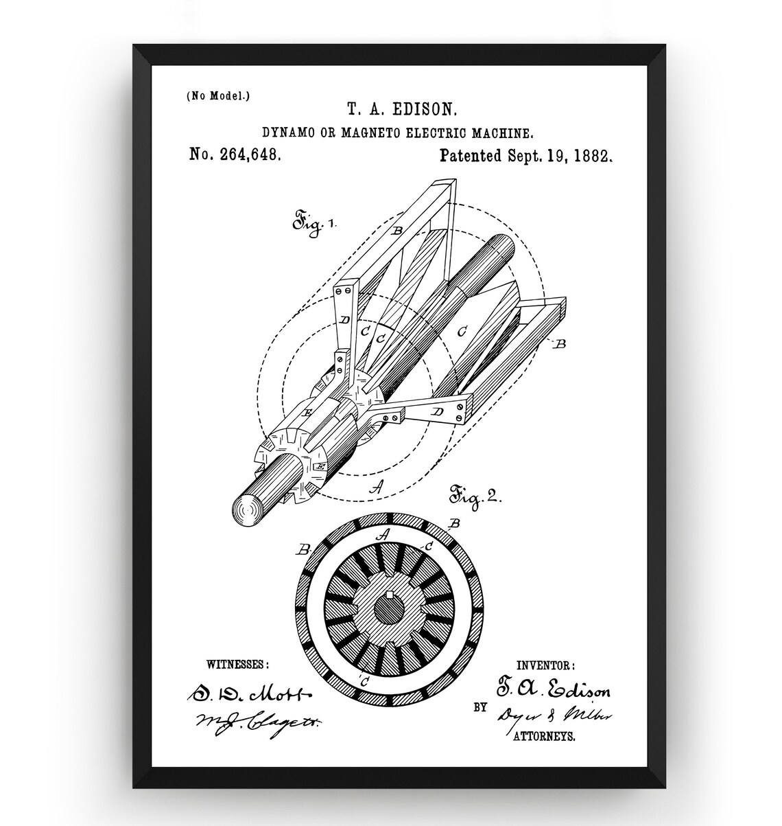 Thomas Edison Dynamo Electric Generator 1882 Patent Print | Etsy
