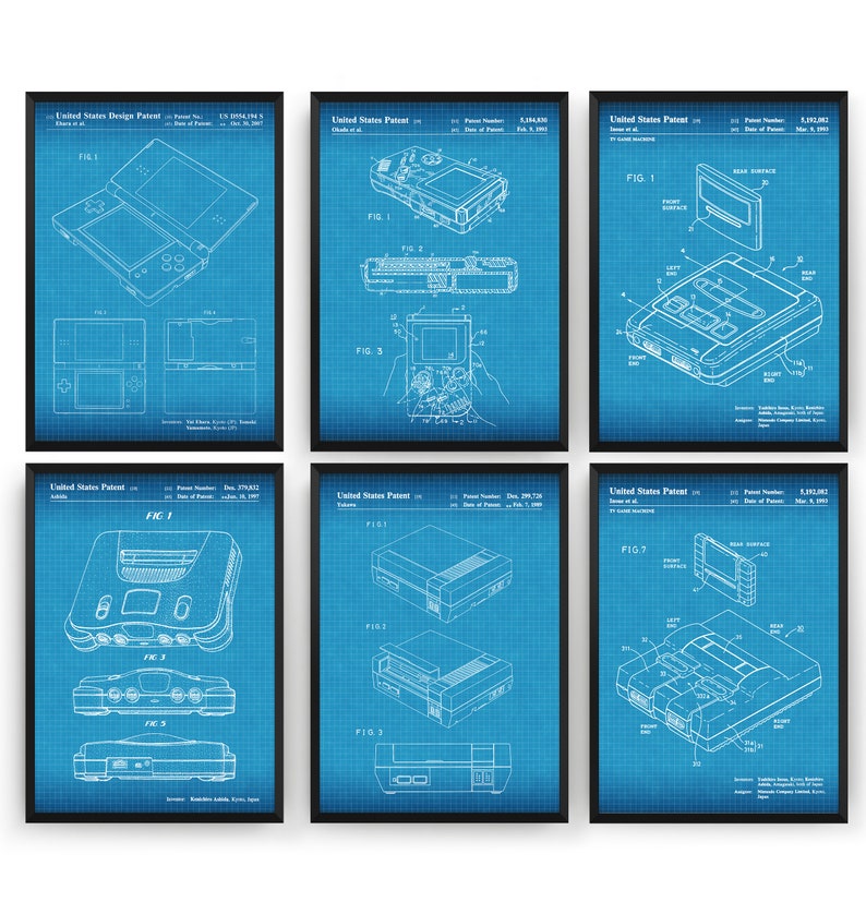 Retro Video Games Console Set of 6 Patent Prints Gaming Wall - Etsy