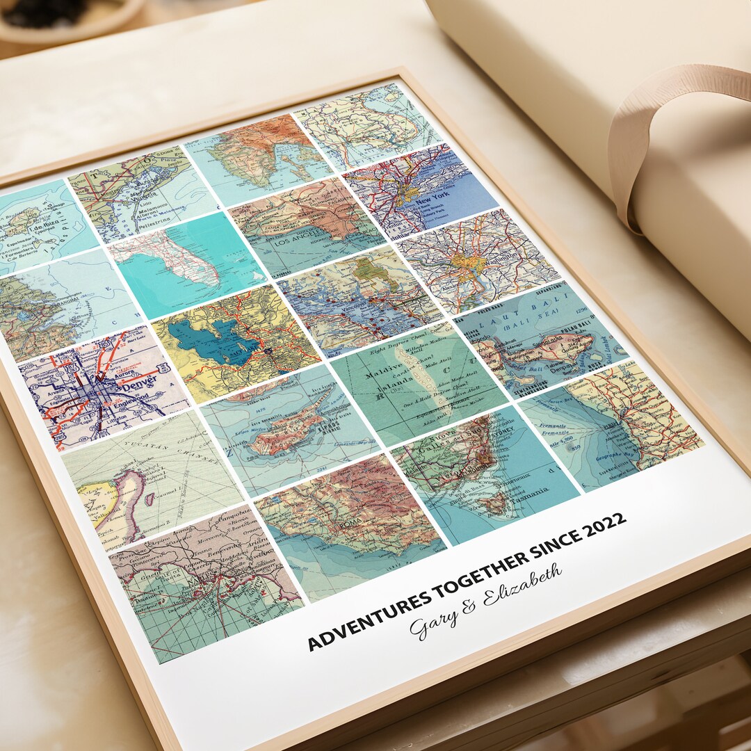 Personalized Travel Map Print: Custom Couple Gift, Any Location - Etsy UK