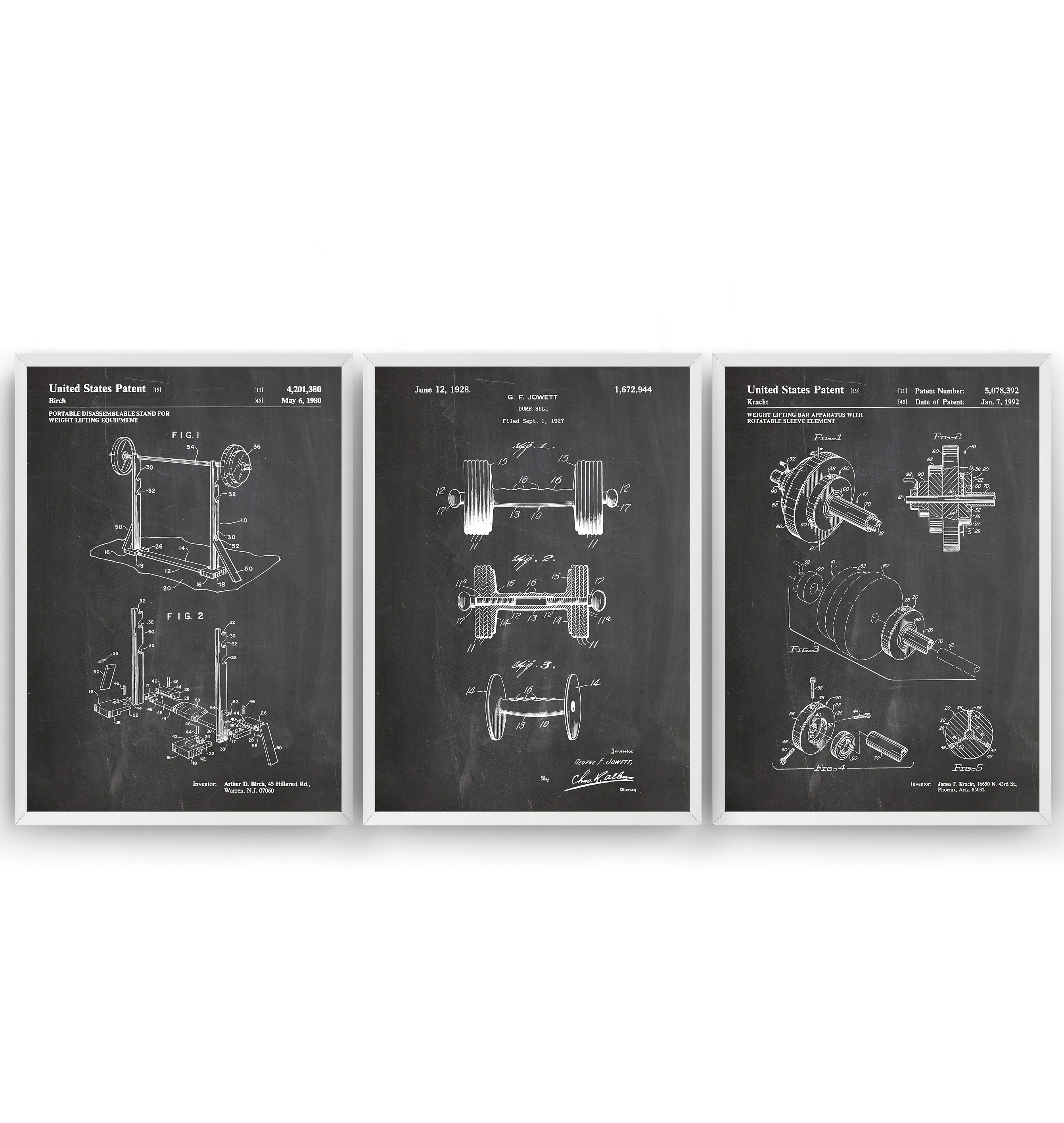 Weightlifting Set of 3 Patent Prints Gym Decor Bodybuilding - Etsy UK