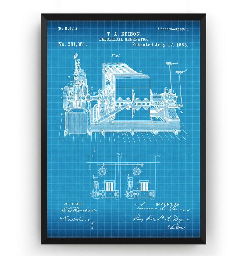 Thomas Edison Electrical Generator 1883 Patent Print Wall Art | Etsy