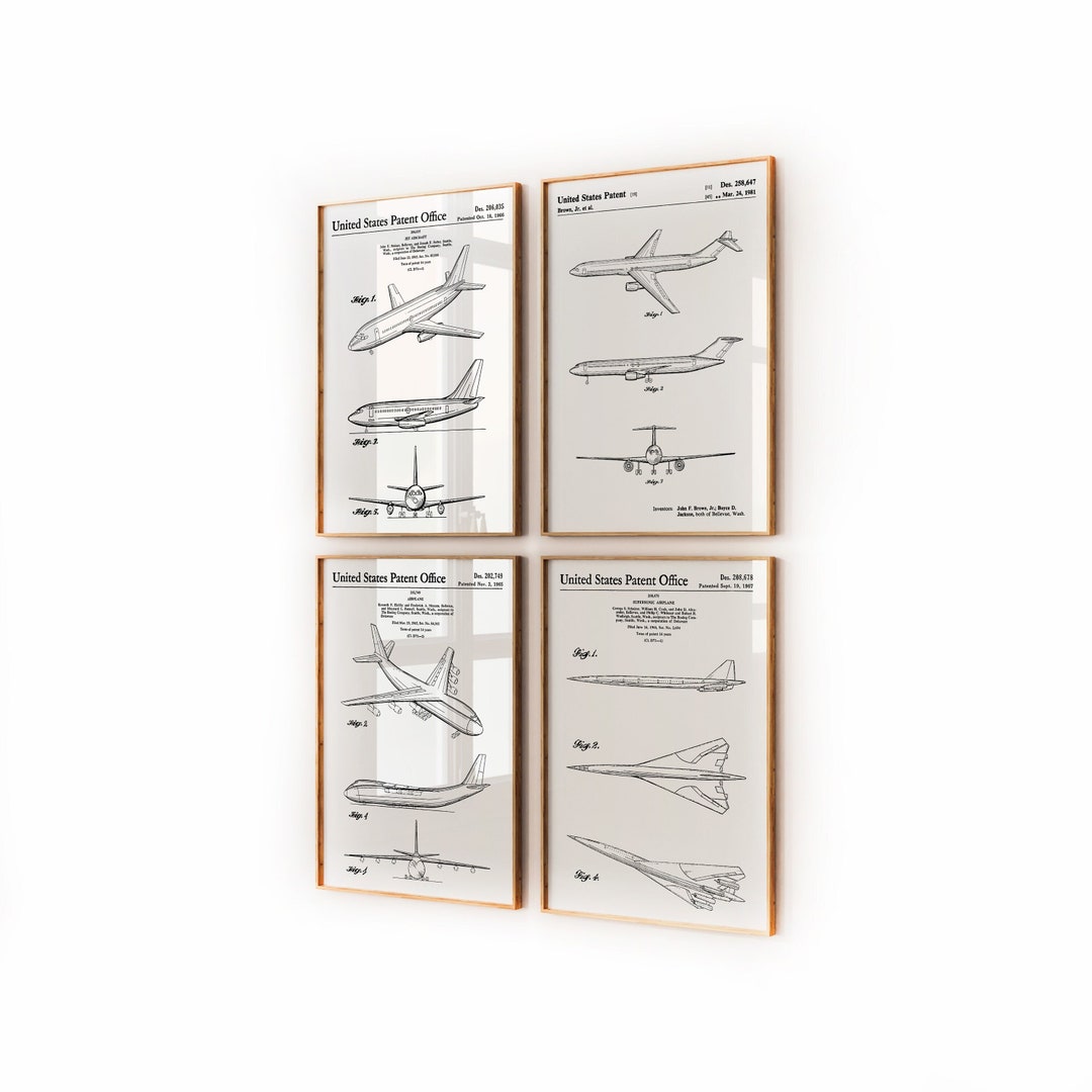 Boeing Aircraft Set of 4 Patent Prints, Aviation Wall Art, Airplane ...
