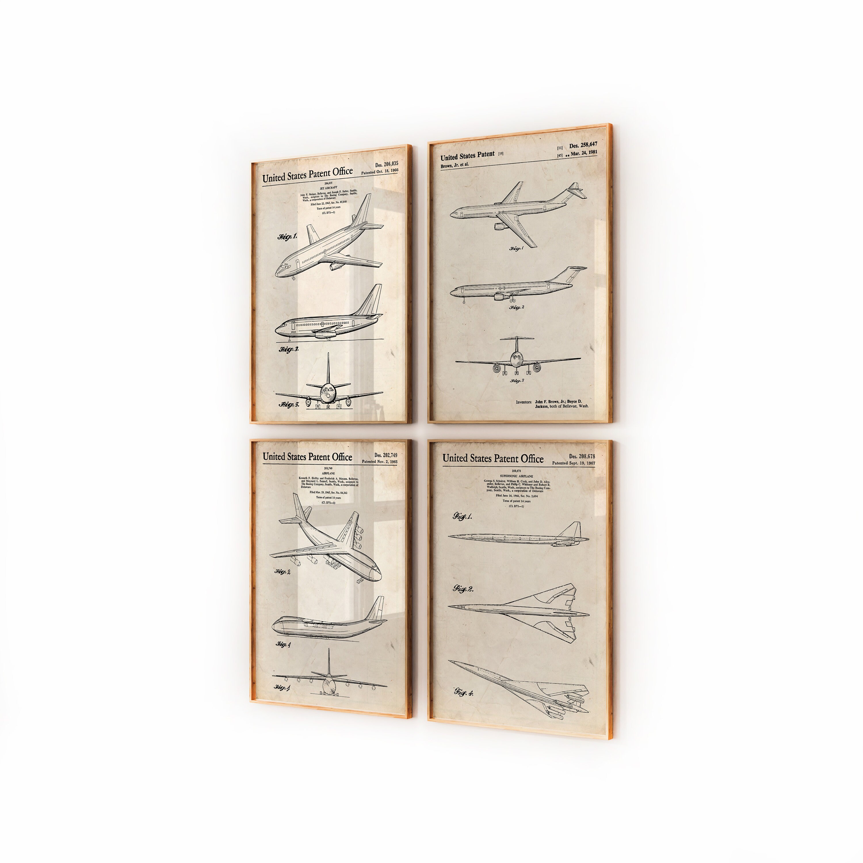 Boeing Aircraft Set of 4 Patent Prints, Aviation Wall Art, Airplane ...