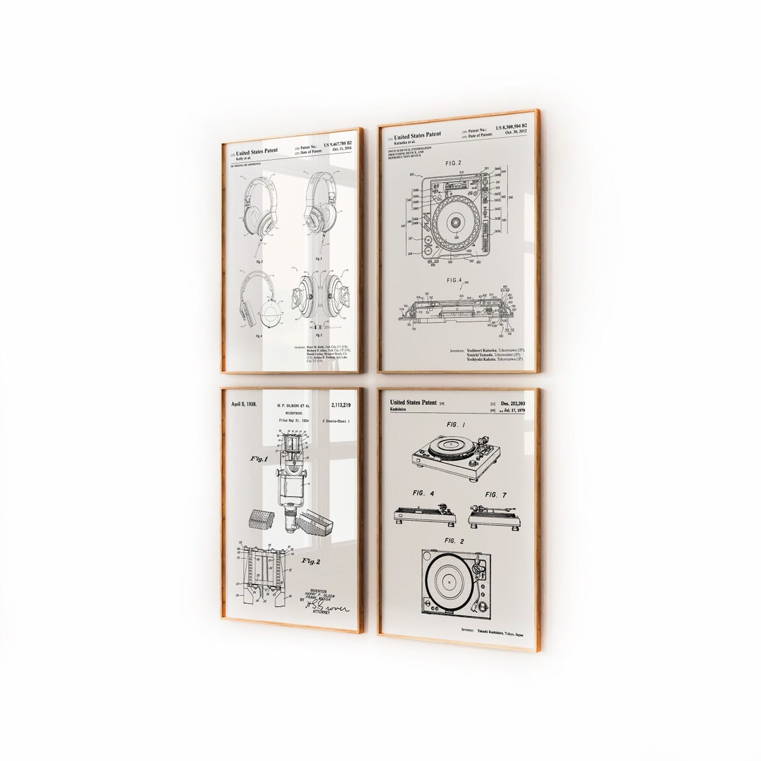DJ Set of 4 Patent Prints, Music Studio Decor, Producer Gift, Office ...