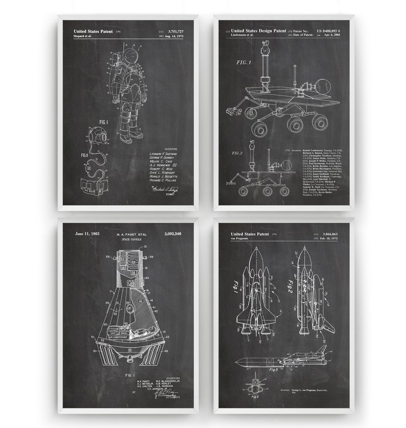 Outer Space Set Of 4 Patent Prints NASA Patent Wall Art | Etsy
