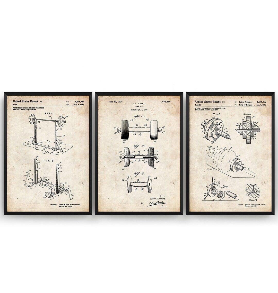 Weightlifting Set of 3 Patent Prints Gym Decor Bodybuilding - Etsy UK