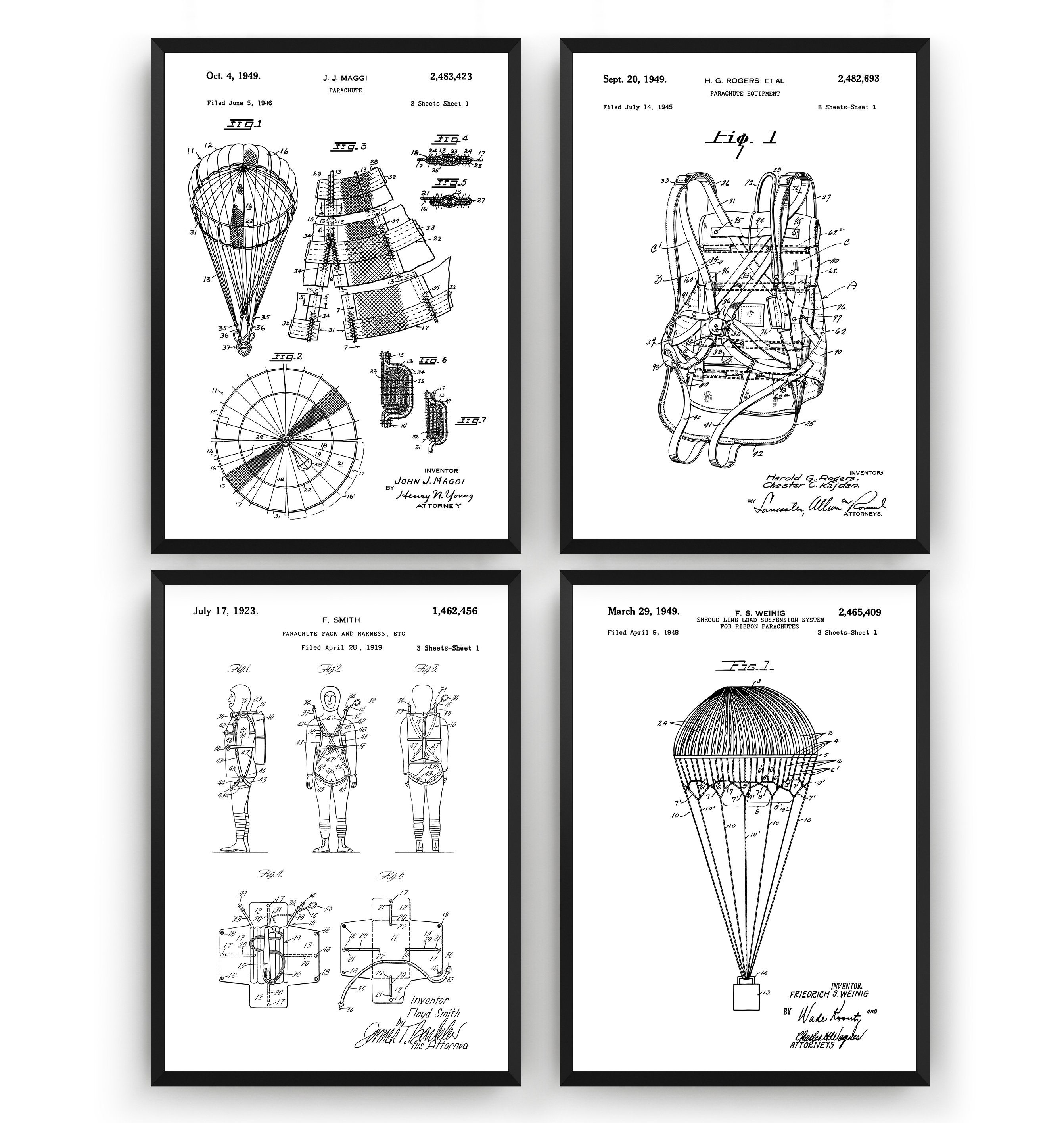 Skydiving Parachute Set of 4 Patent Prints Wall Art Blueprint - Etsy UK