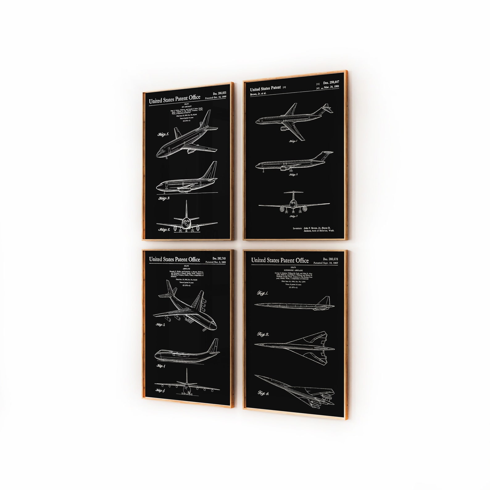 Boeing Aircraft Set of 4 Patent Prints, Aviation Wall Art, Airplane ...