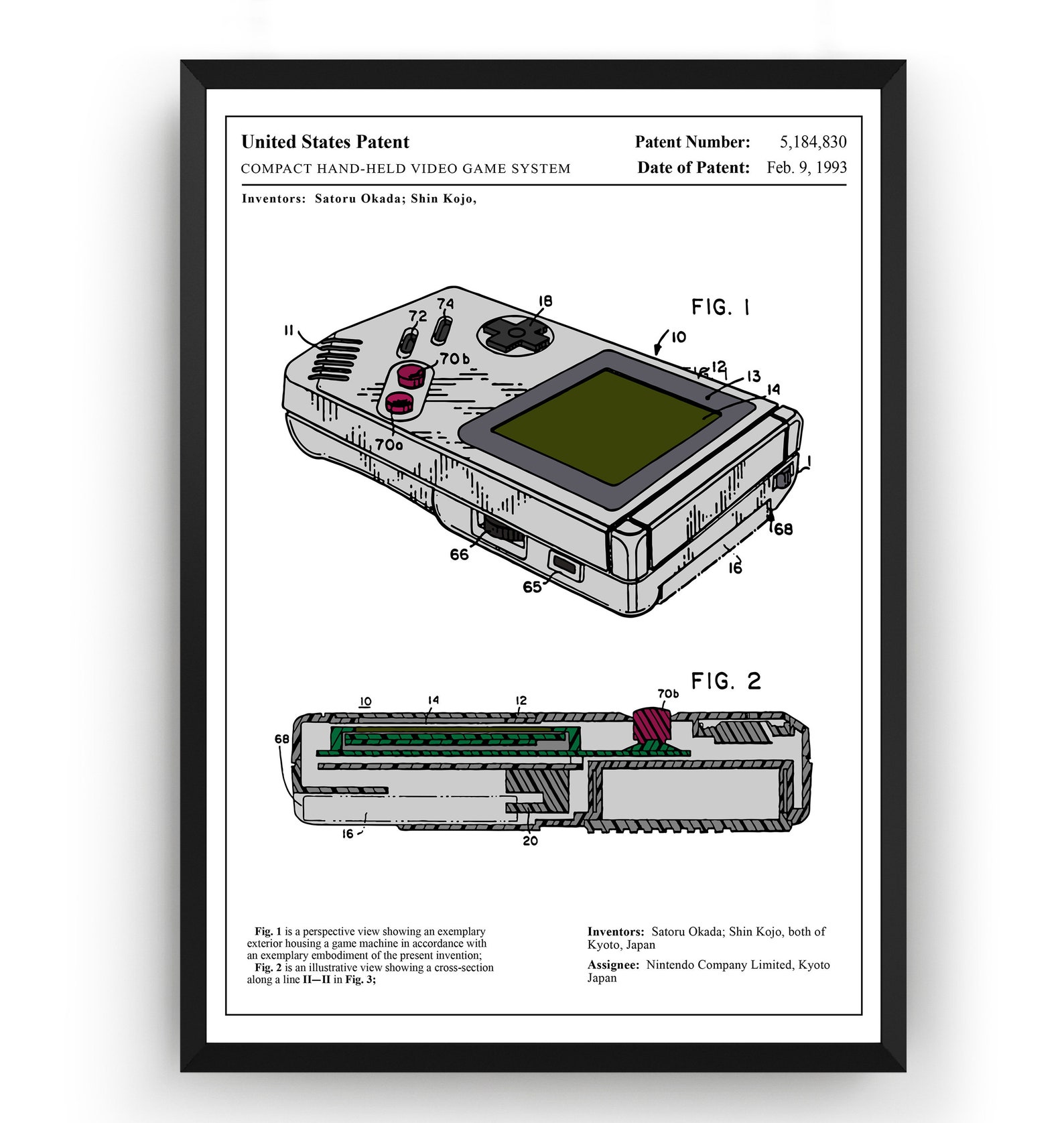 Game Boy 1993 Patent Print Colourised Wall Art Poster Nintendo | Etsy
