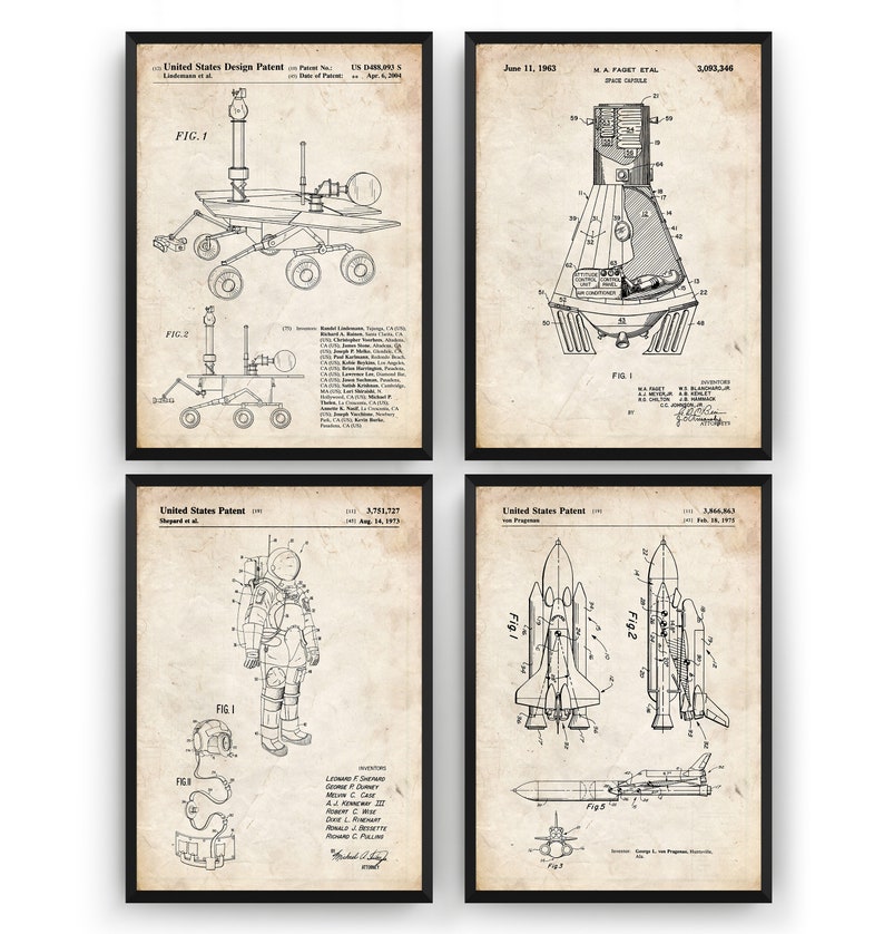 Outer Space Set Of 4 Patent Prints NASA Patent Wall Art | Etsy